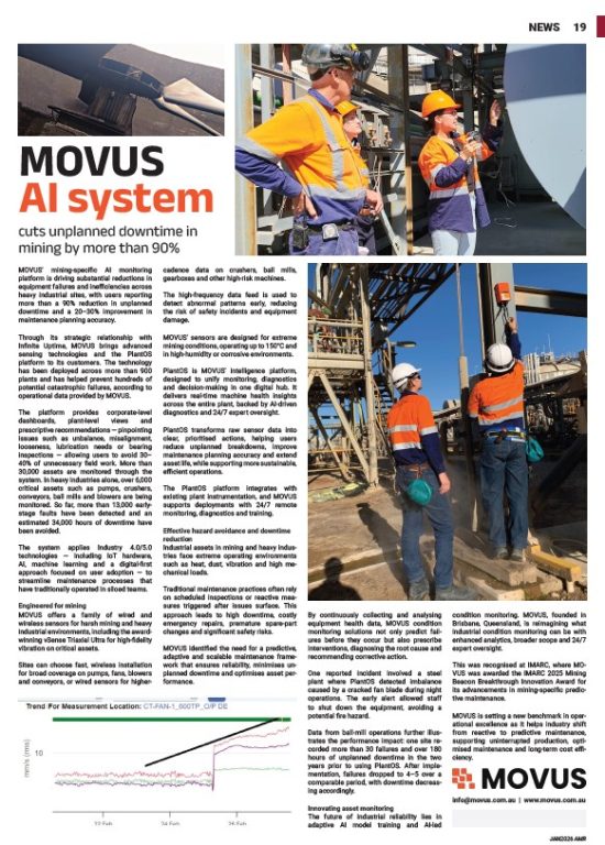 MOVUS AI system cuts unplanned downtime in mining by more than 90%